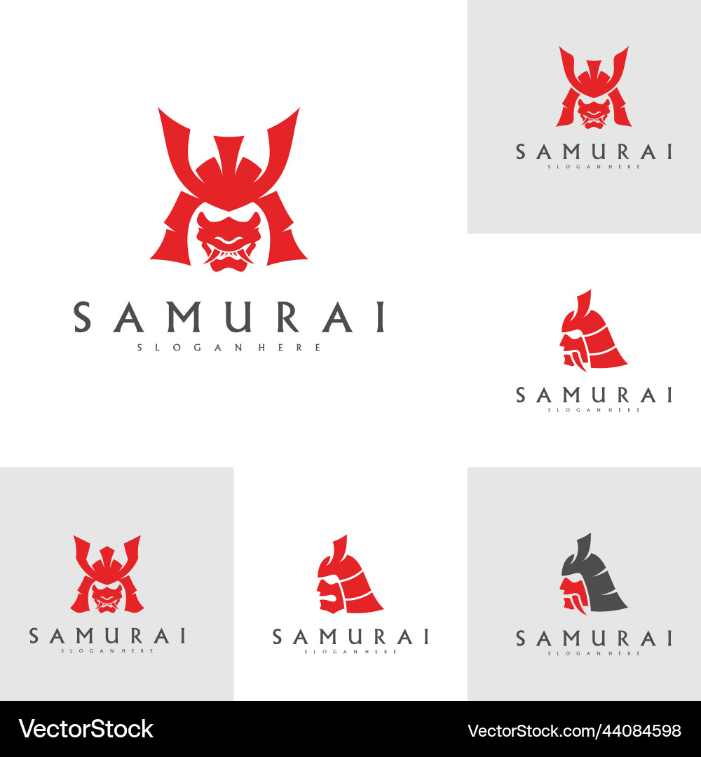 Set of samurai head logo design warrior Royalty Free Vector