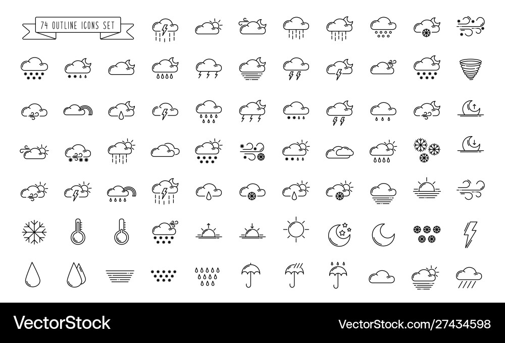 Weather outline icons Royalty Free Vector Image