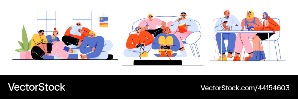 Friends play and eat together Royalty Free Vector Image