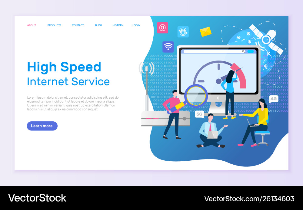 High speed internet service online page and people