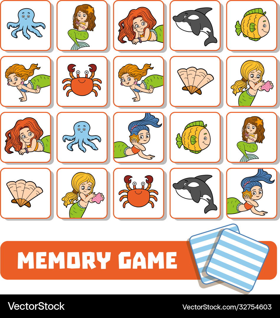 Memory game for children cards with mermaids Vector Image