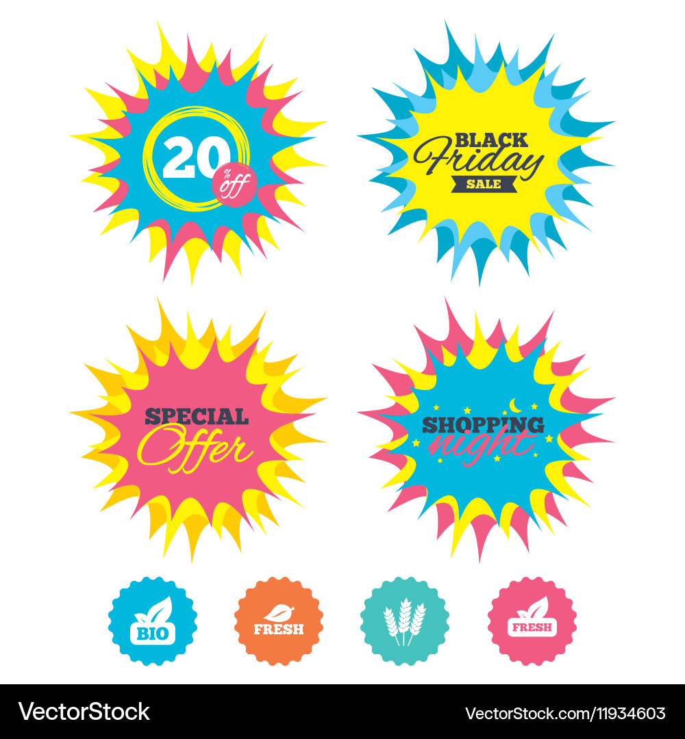 Natural fresh bio food icons Royalty Free Vector Image