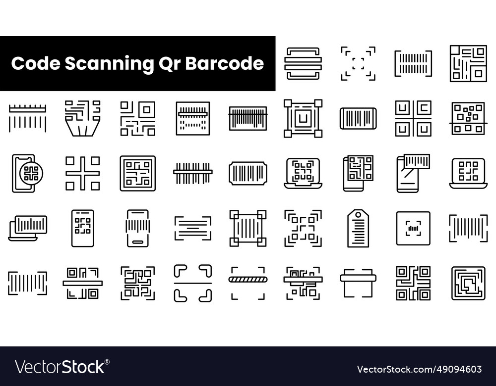 Set of outline code scanning qr barcode icons Vector Image