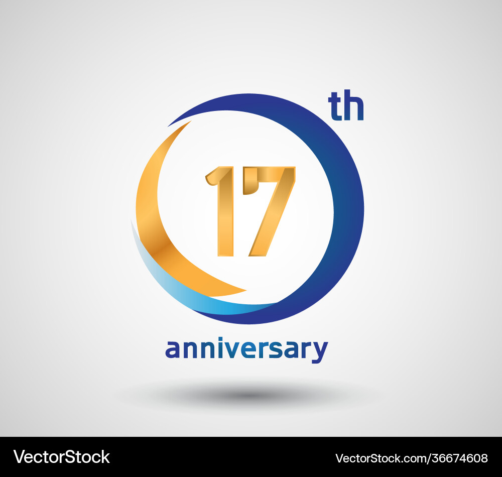 17 anniversary design with blue and golden circle Vector Image