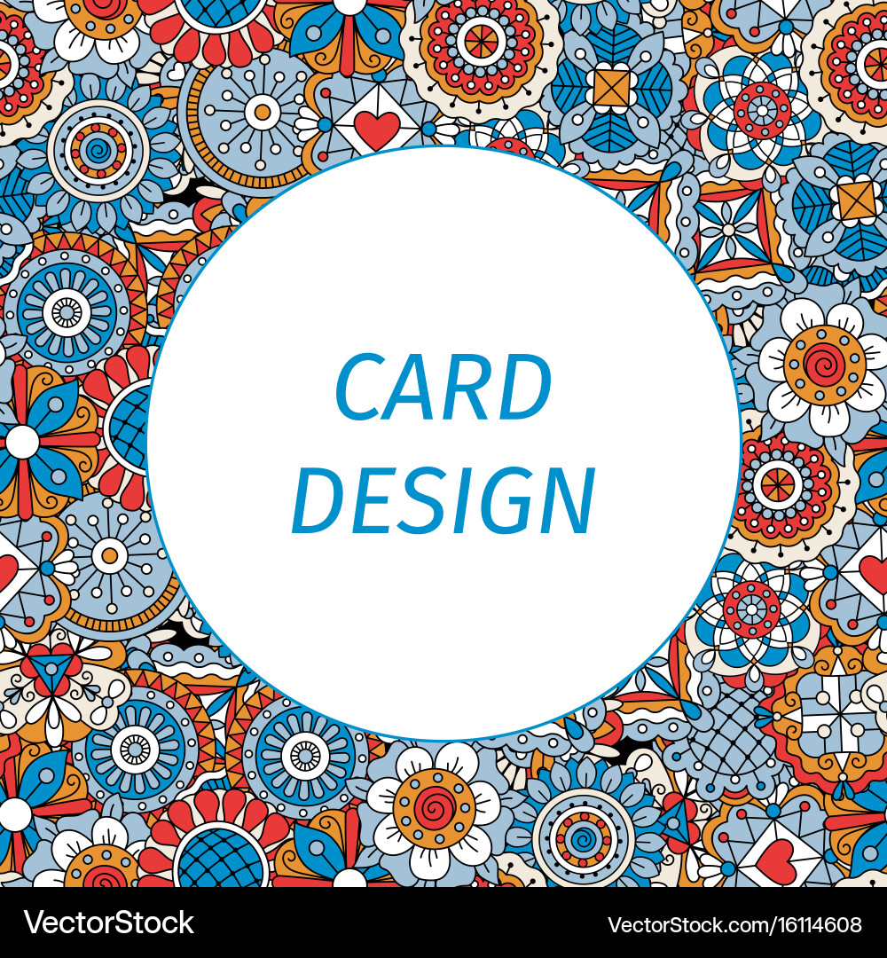 Card design with mandala style flowers Royalty Free Vector