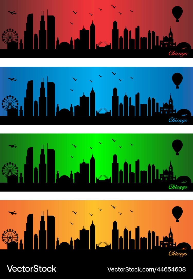 Chicago city in a four different colors Royalty Free Vector