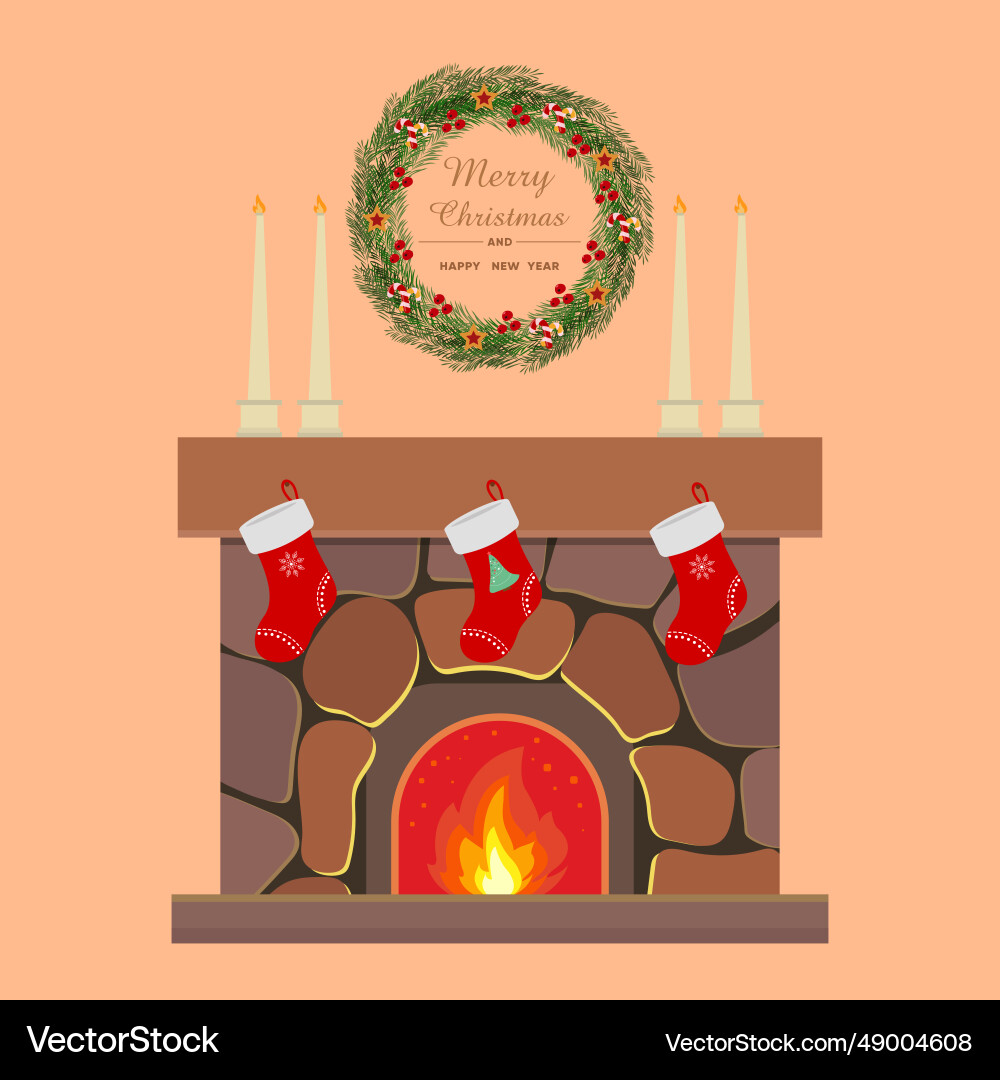 Christmas card with fireplace Royalty Free Vector Image