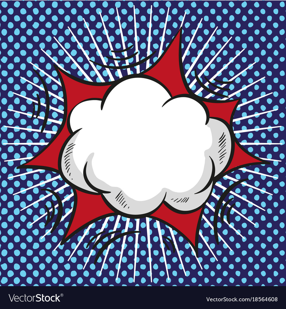 Comic speech cloud with red explosion and rays Vector Image