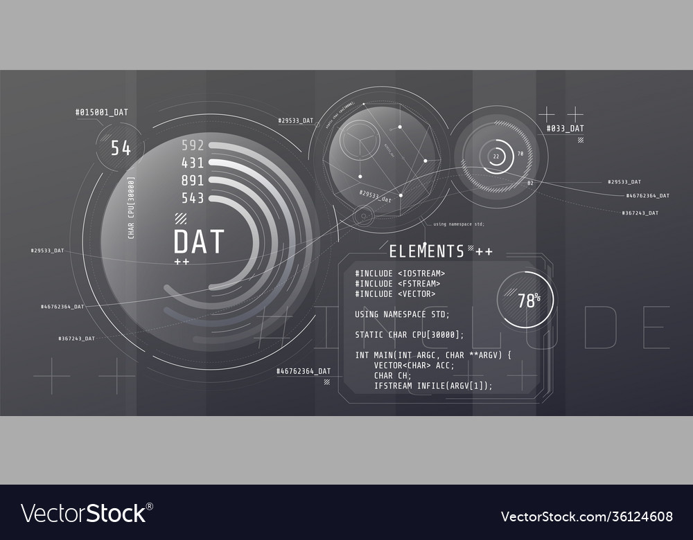 Composition computer hud interface with coding Vector Image