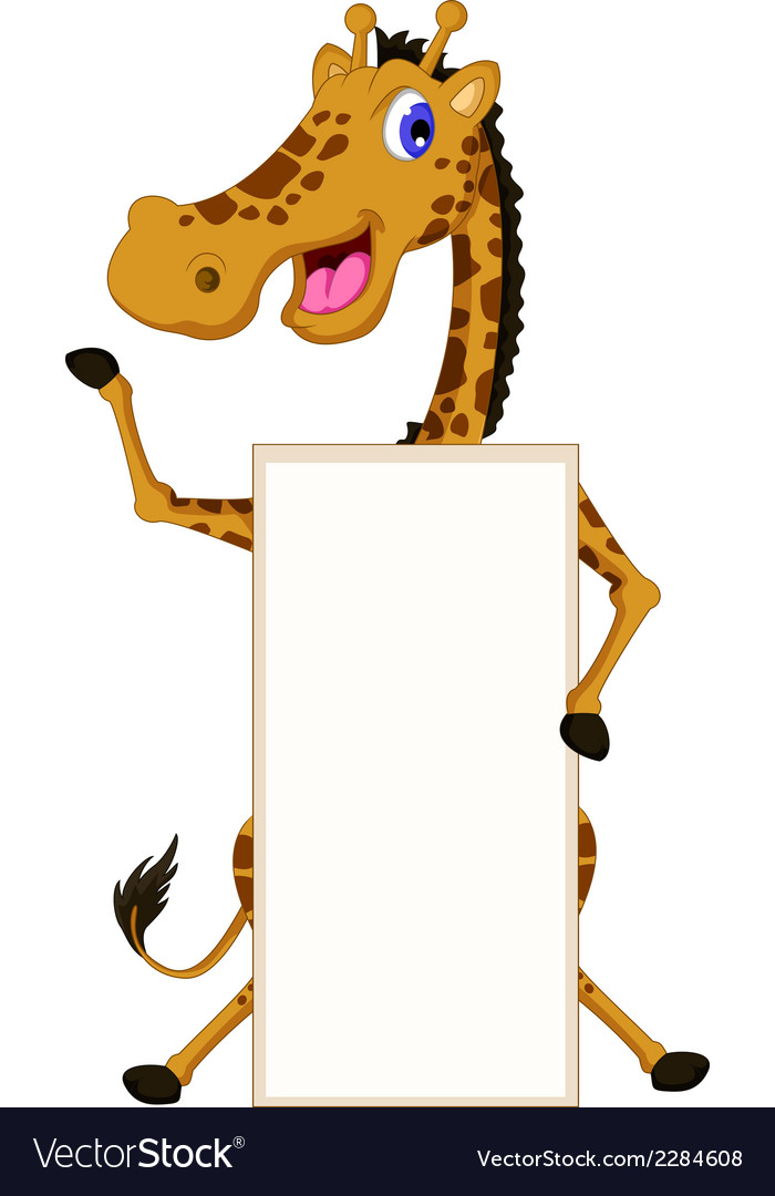 Cute giraffe cartoon with blank sign Royalty Free Vector
