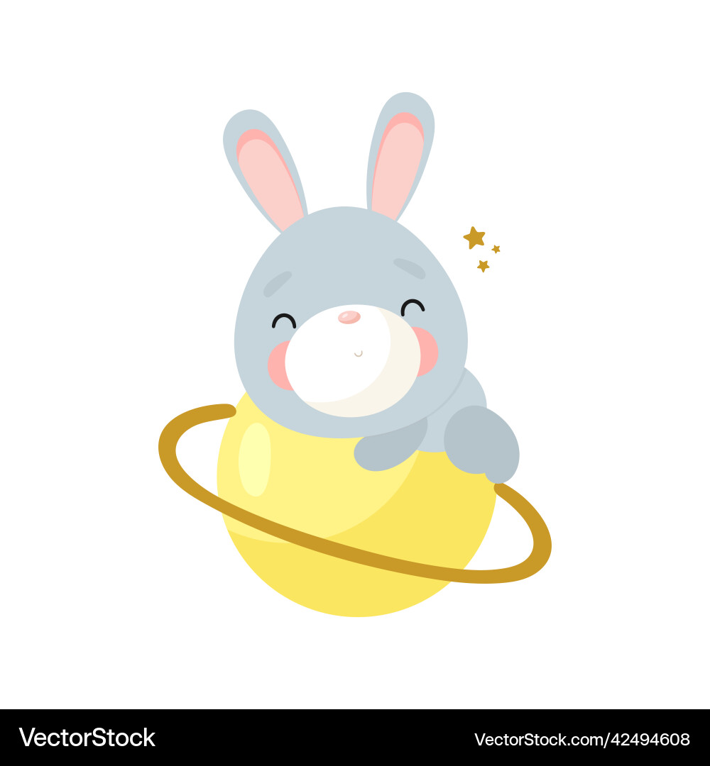 Cute rabbit in the space cartoon style Royalty Free Vector