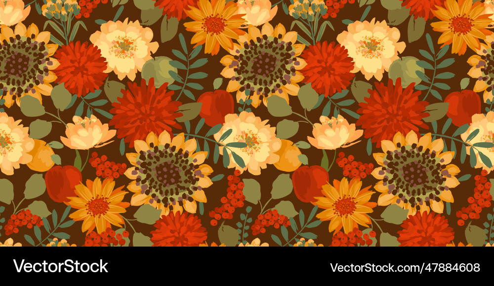 Floral seamless pattern with autumn flowers Vector Image