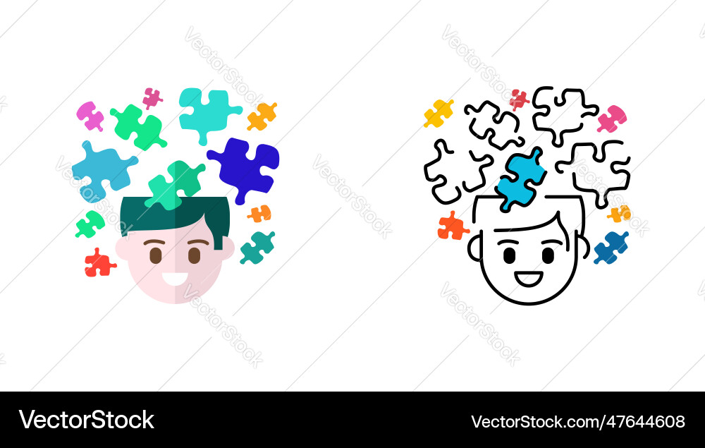 Happy man creative puzzles colorful outline Vector Image