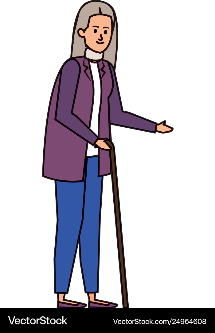 Old woman with cane character Royalty Free Vector Image