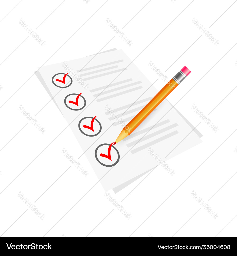 Red check mark symbol and icon on checklist Vector Image