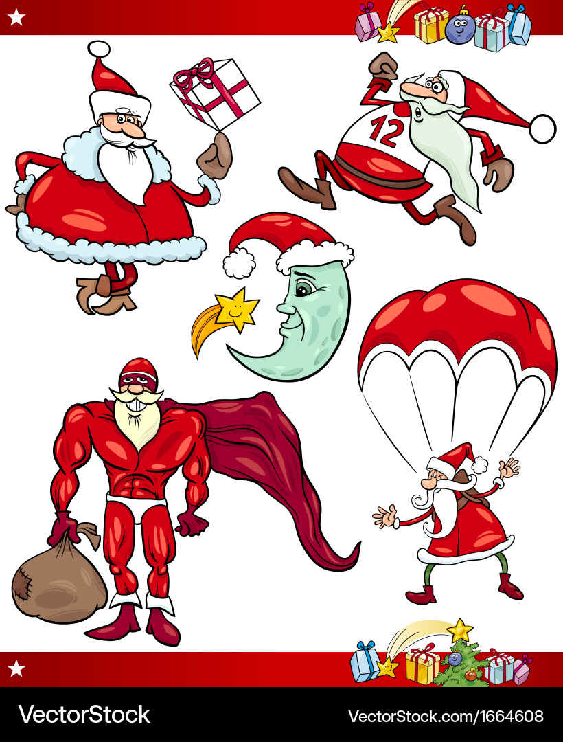 Santa and christmas cartoon set Royalty Free Vector Image