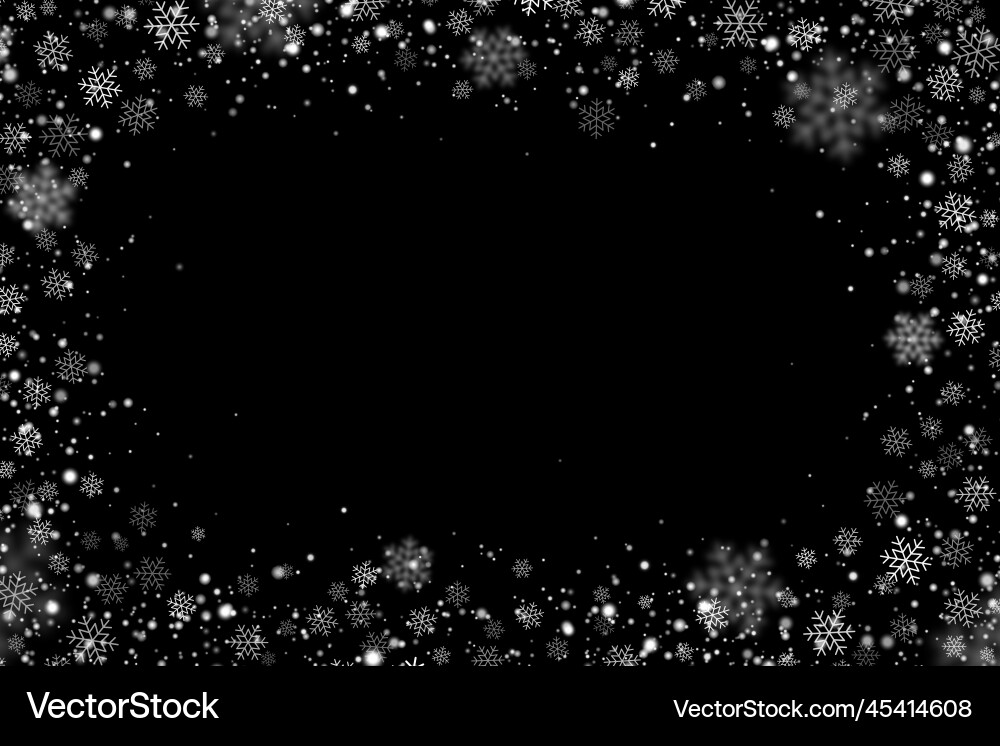 Winter snow snowflakes border frame on black Vector Image
