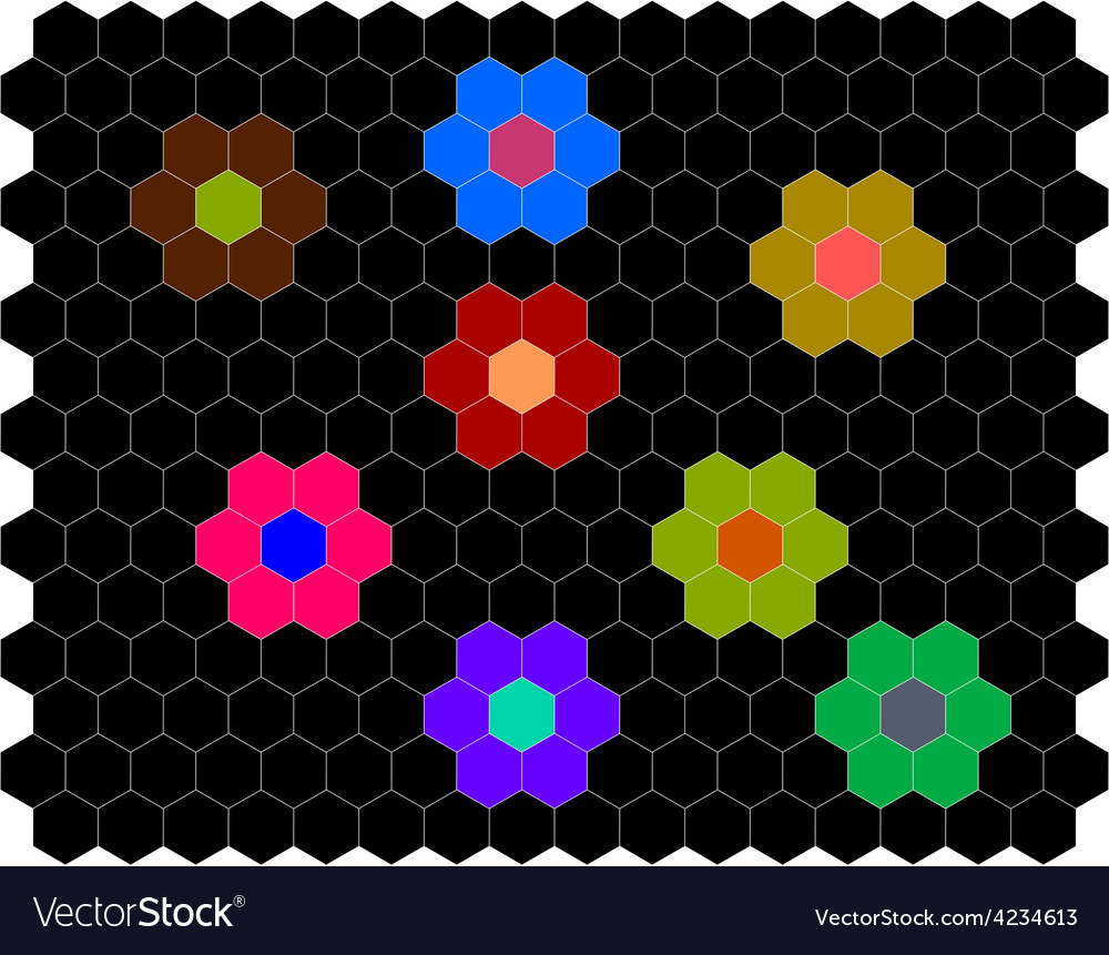 Atari hexagonal flowers Royalty Free Vector Image