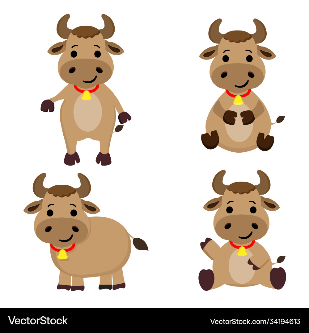 Cute cow cartoon character set Royalty Free Vector Image
