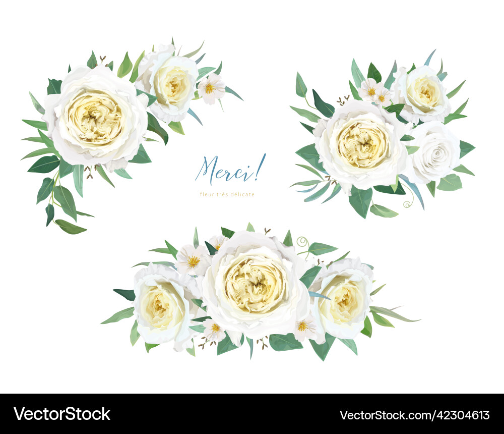 Floral bouquet yellow ivory white rose element set