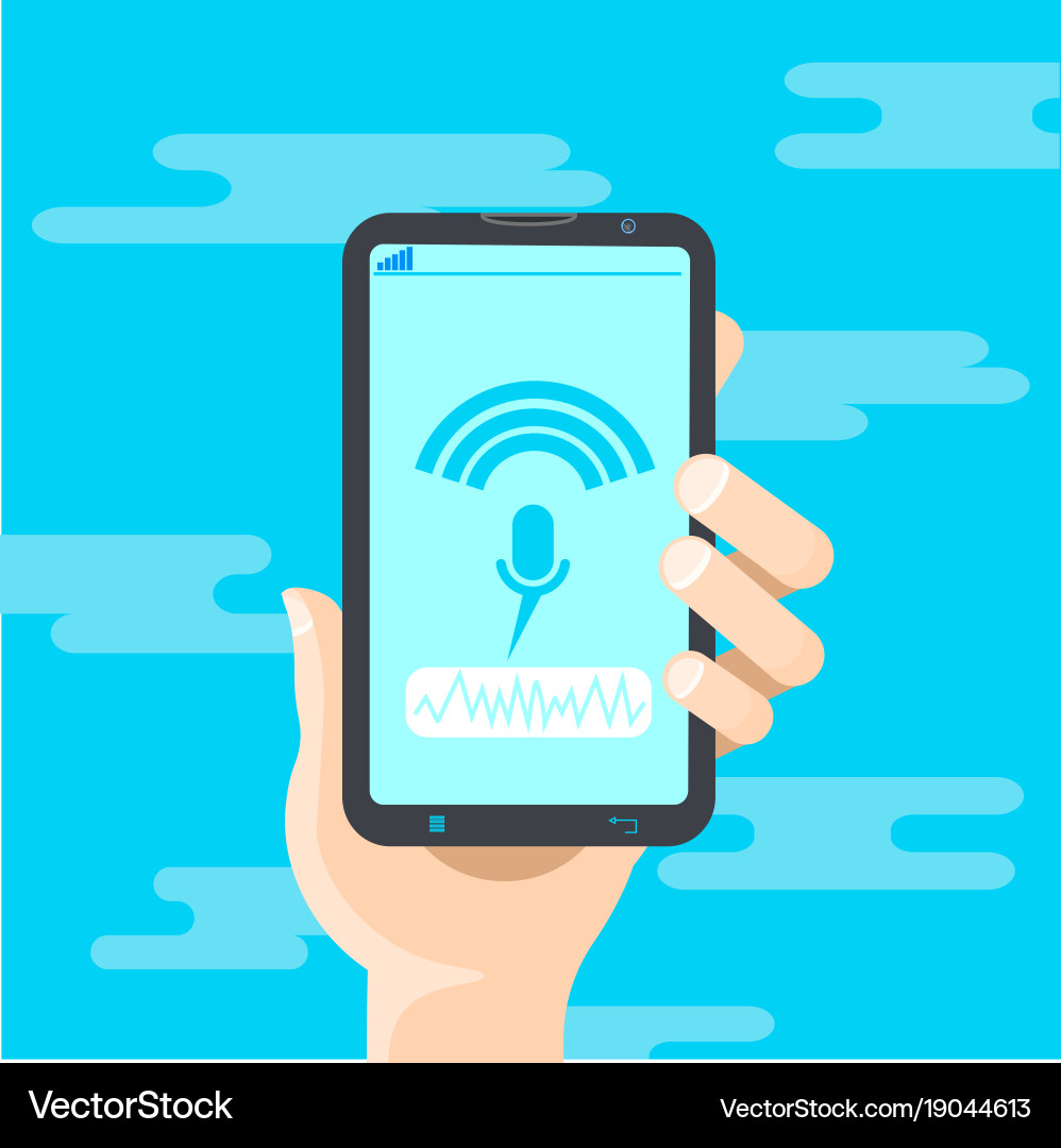 Hand hold cell smart phone recording voice modern Vector Image