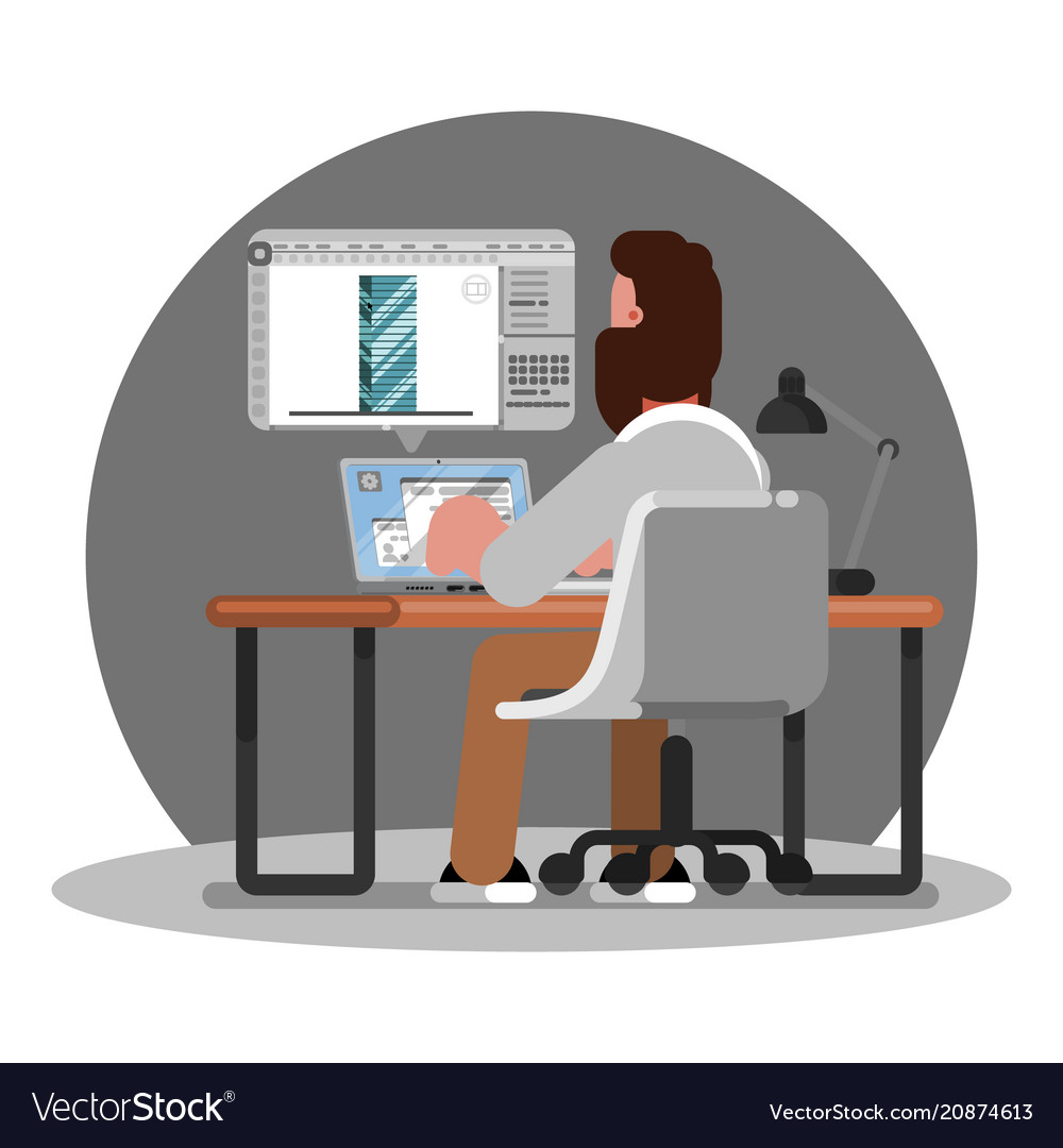 Man architect makes 3d model Royalty Free Vector Image