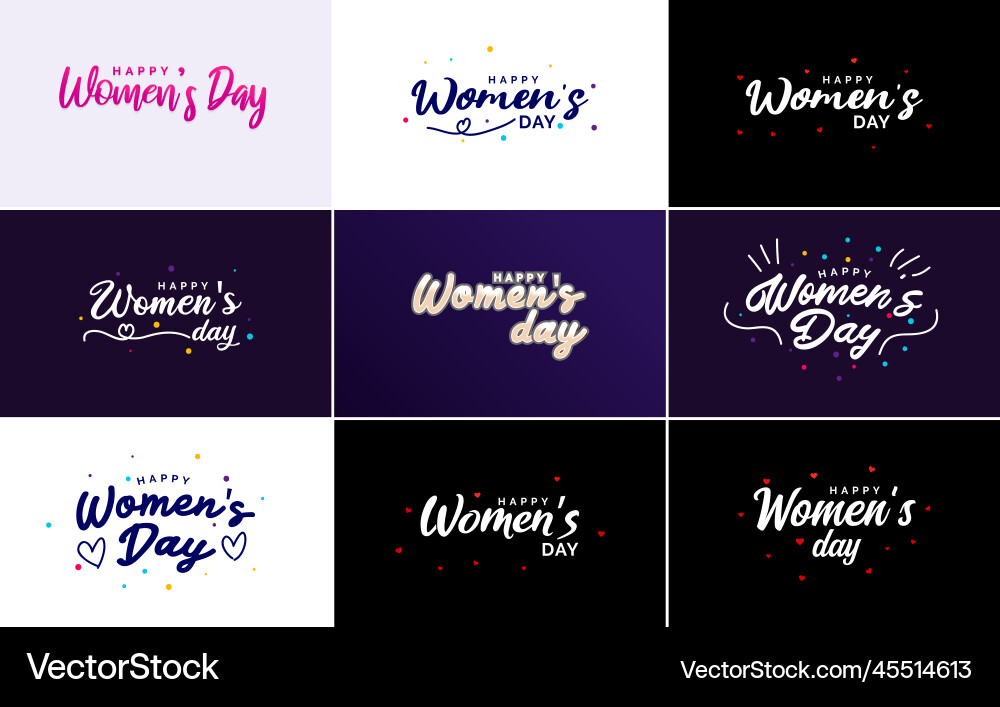 March 8 typographic design set with happy womens Vector Image