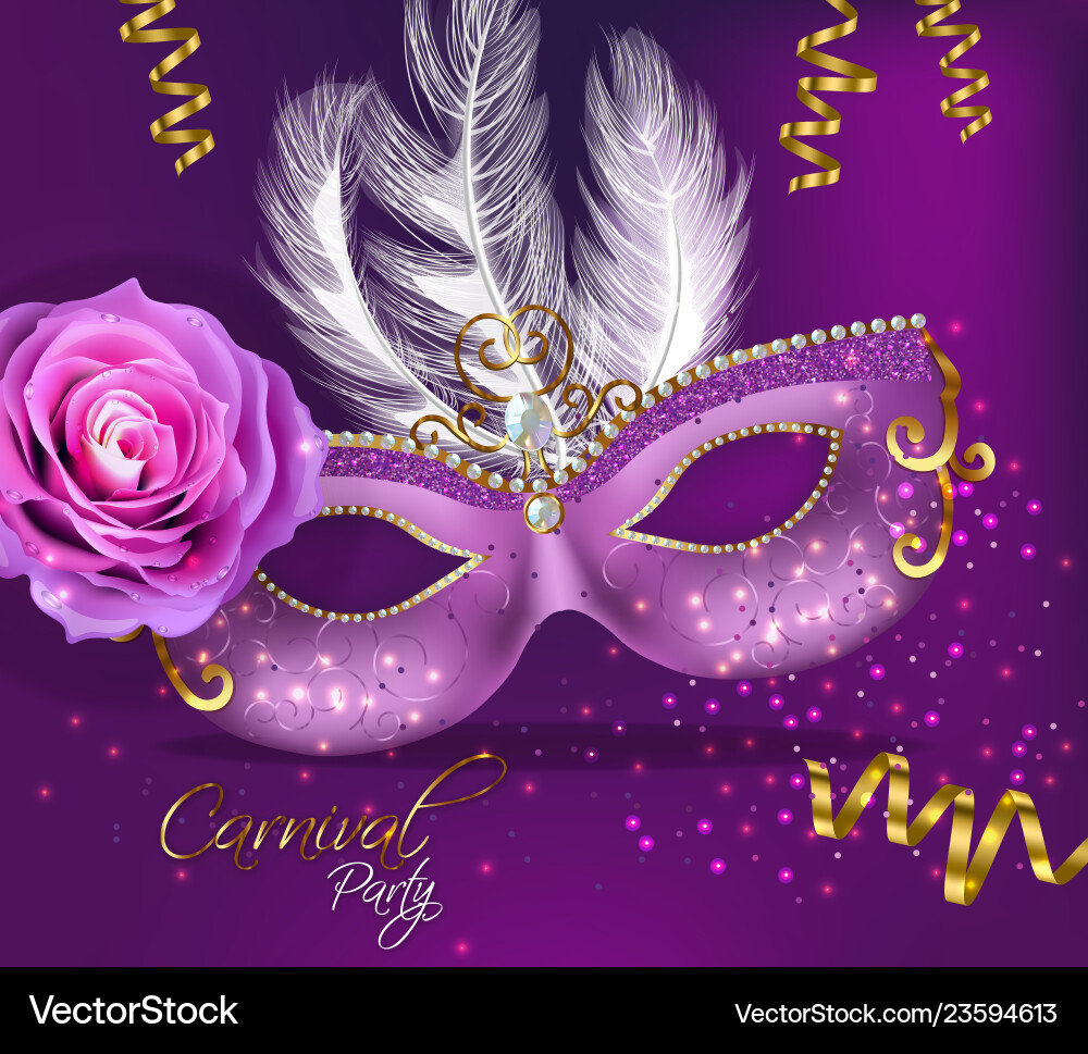 Purple ornamented mask card realistic Royalty Free Vector