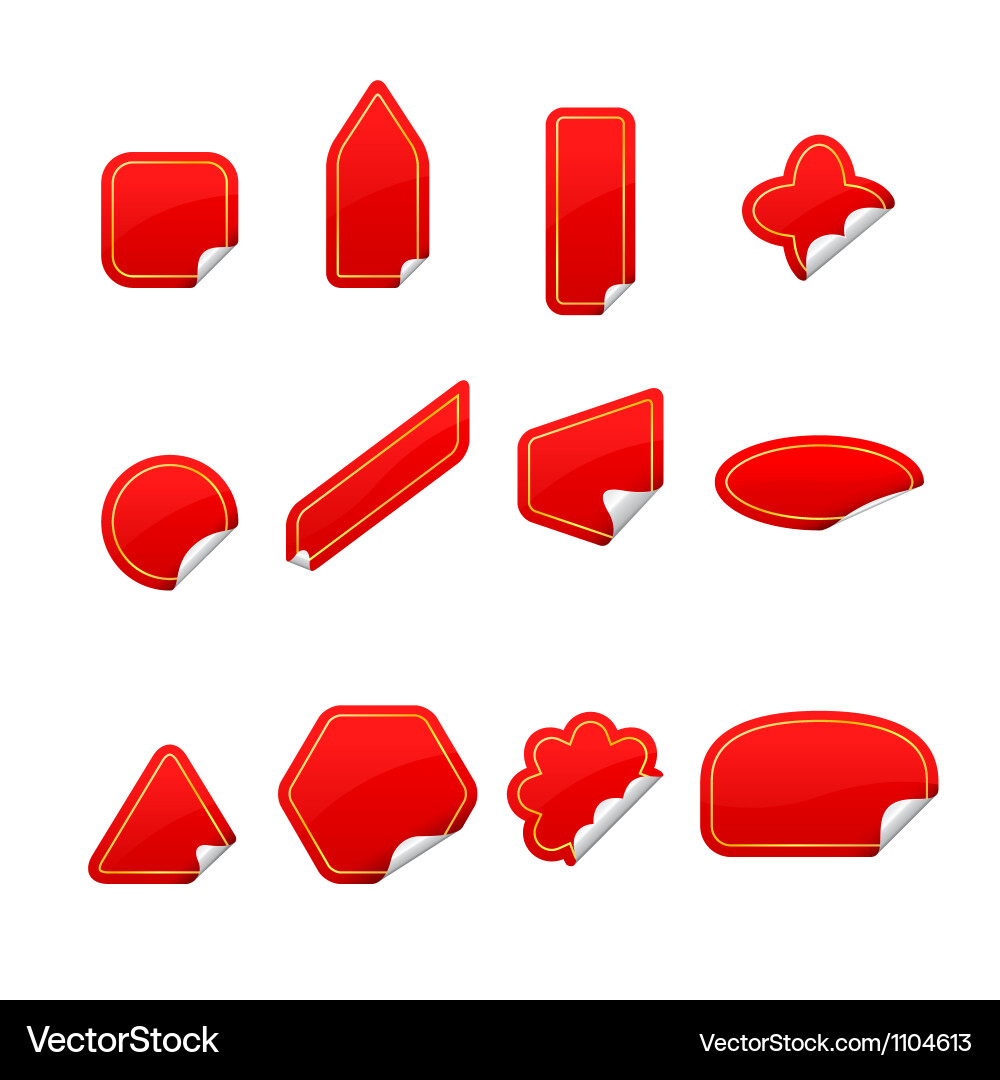 Red labels and ribbons set isolated on white Vector Image
