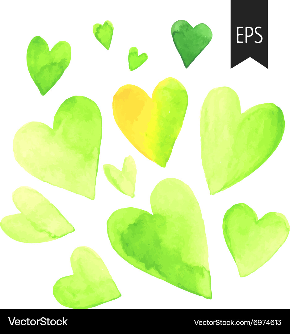 Set watercolor green heart Royalty Free Vector Image