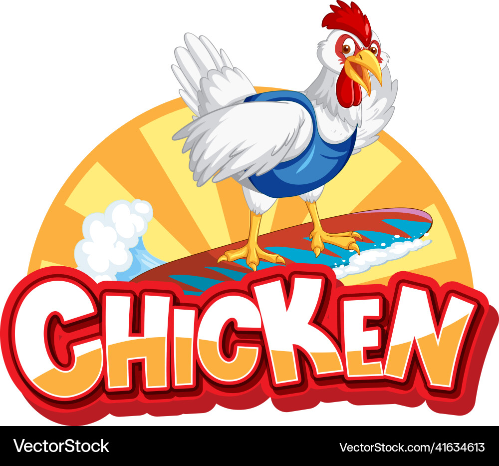 Surfing chicken cartoon character logo Royalty Free Vector