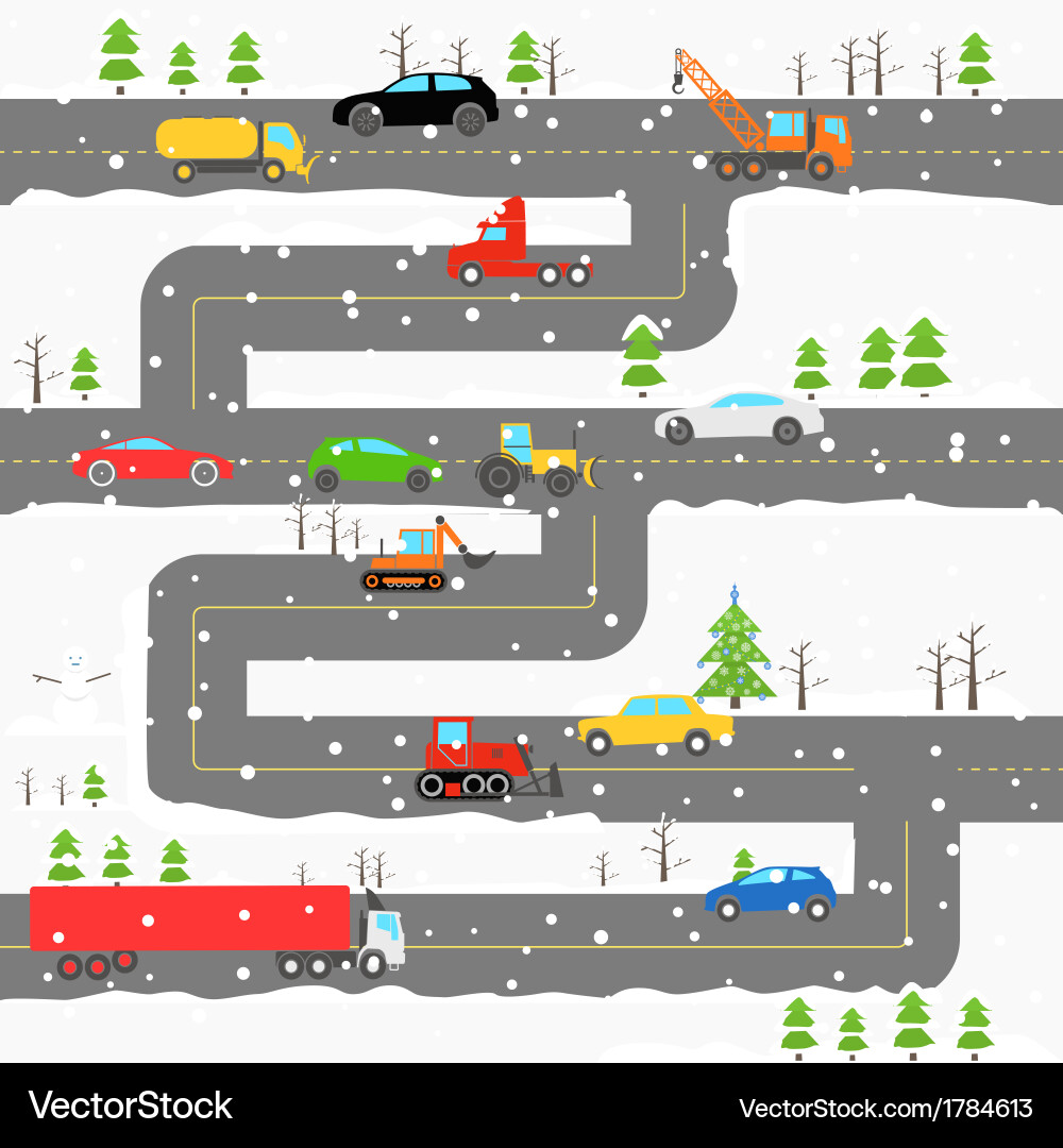 Winter road with cars Royalty Free Vector Image