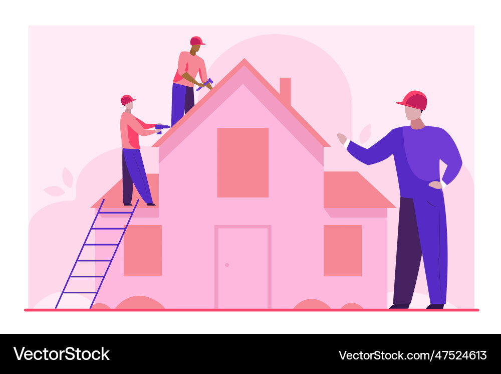 Workers repairing roof Royalty Free Vector Image