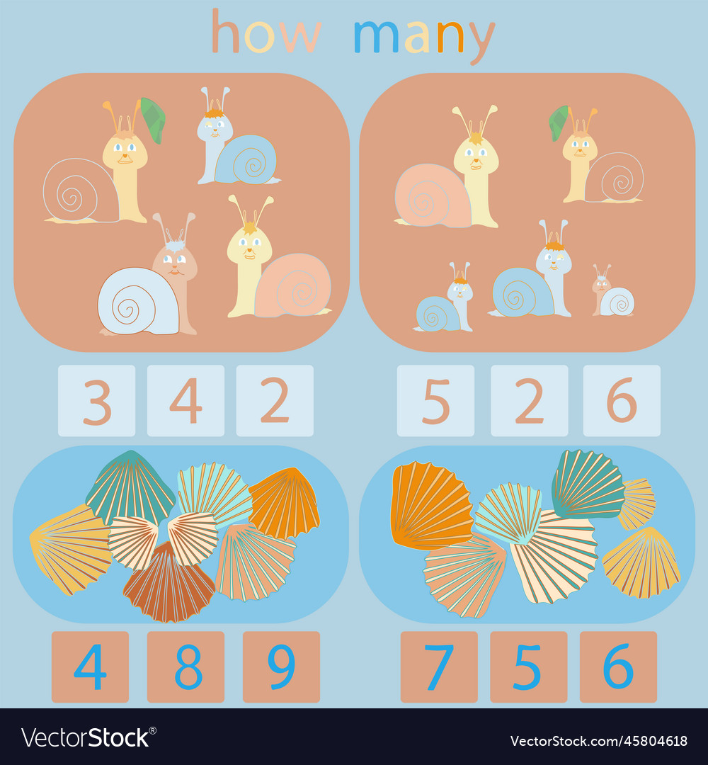 Count how many snails and shells Royalty Free Vector Image
