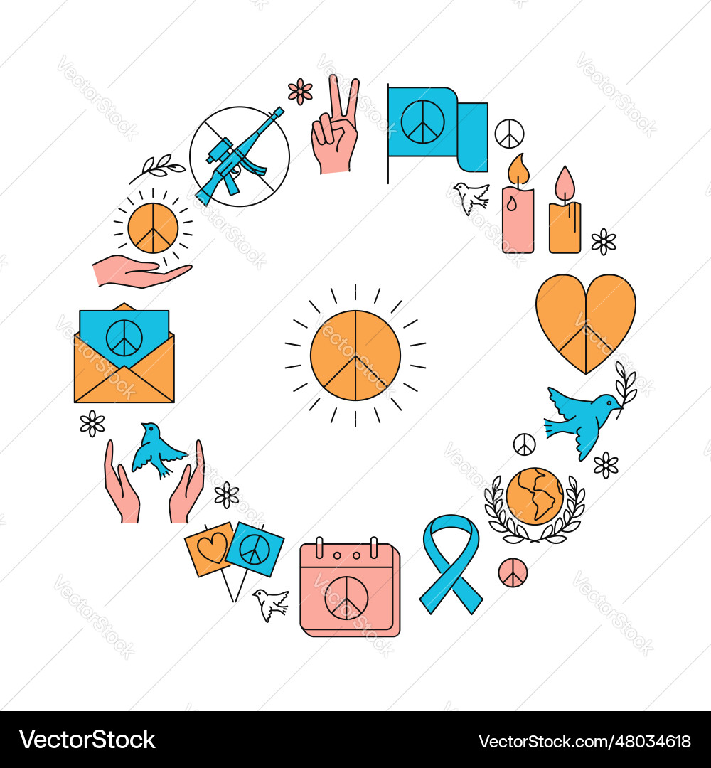 Pacifism round poster in line style Royalty Free Vector