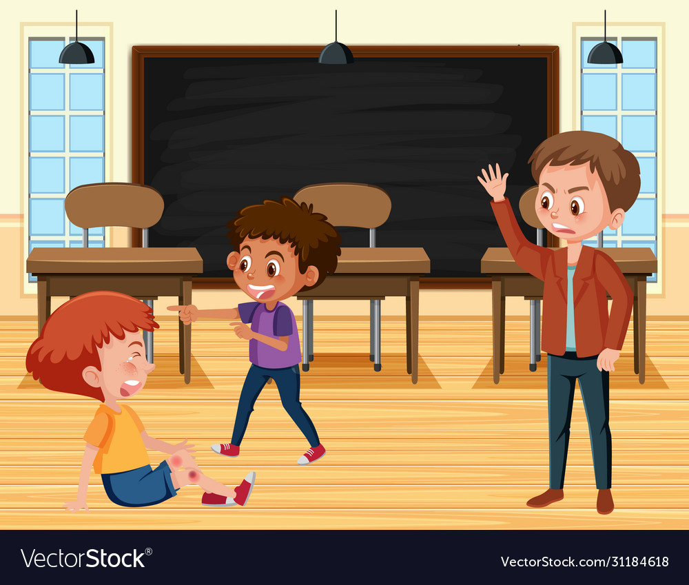Scene with boy bullying his friend at school Vector Image Scene with boy bullying his friend at school Vector Image