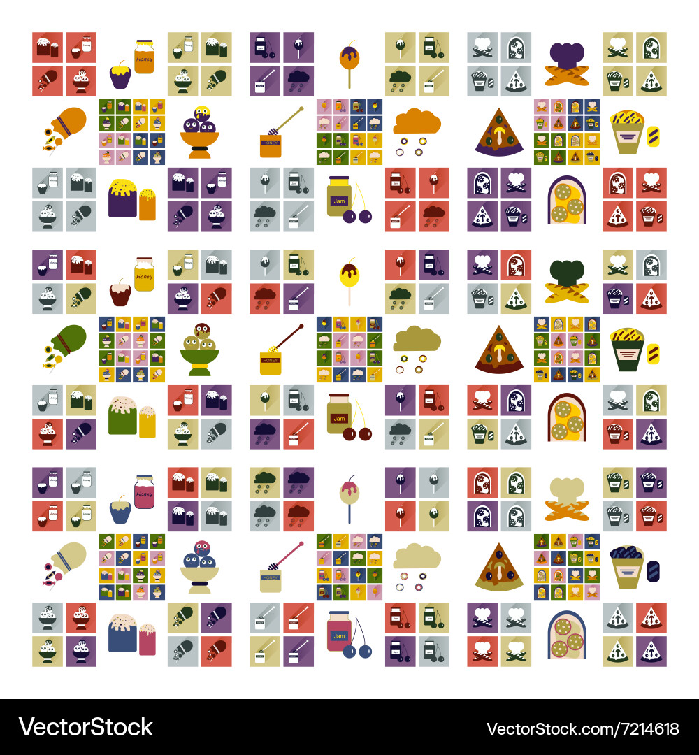 Set flat icons with long shadow fast food Vector Image