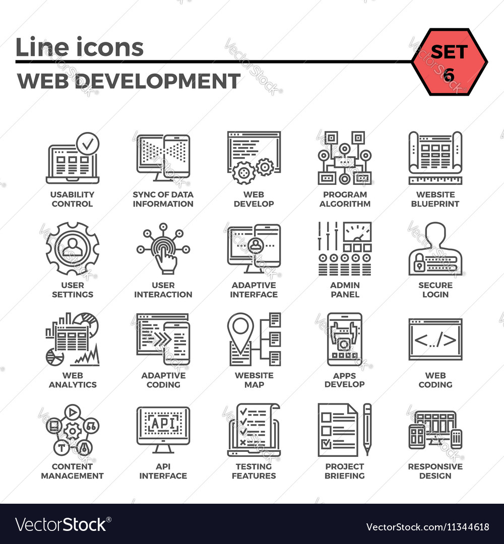 Web Development Line Icons Royalty Free Vector Image