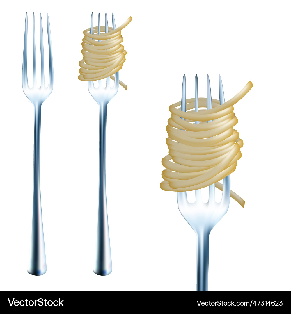 3d swirls of cooked spaghetti on fork Royalty Free Vector