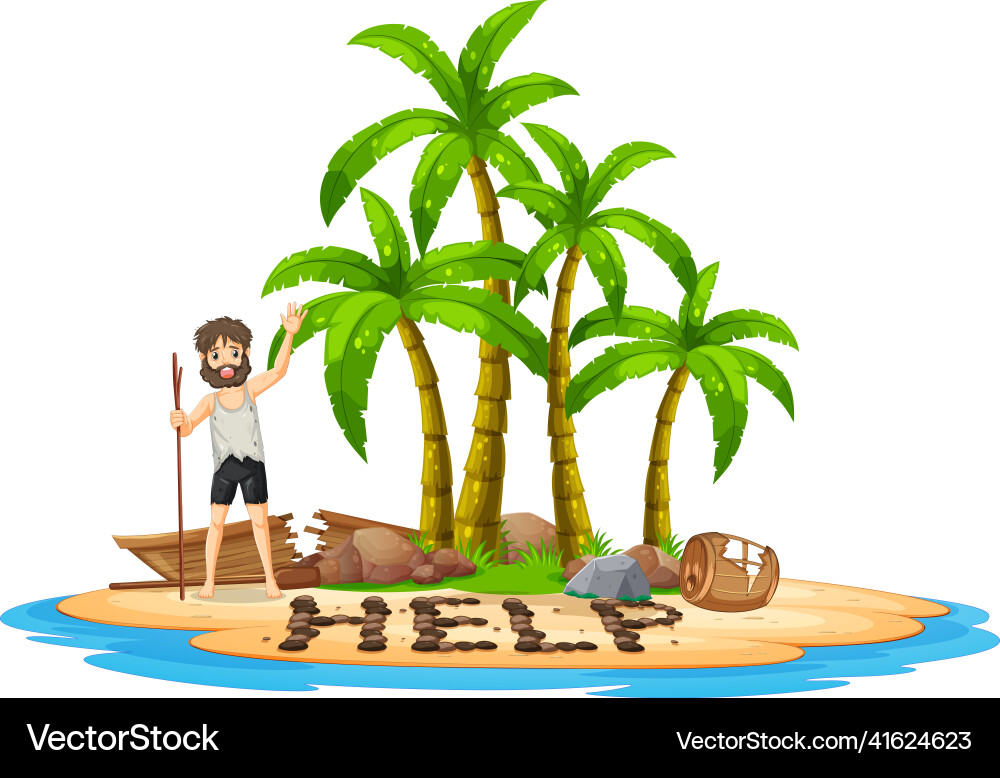 A man on deserted island isolated Royalty Free Vector Image