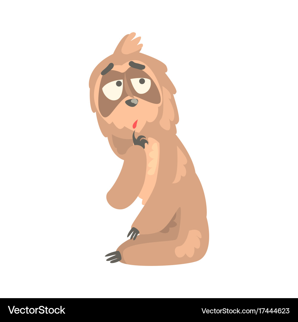 Cute cartoon pensive sloth character sitting Vector Image
