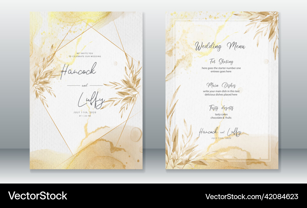 Golden wedding invitation card template Royalty Free Vector