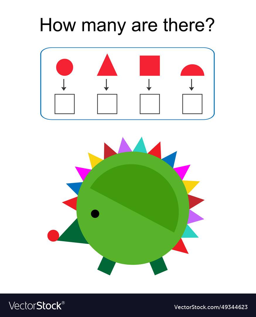 Math activity for kids how many geometric shapes Vector Image
