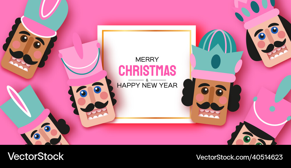 Pink sugar christmas nutcracker in paper cut style