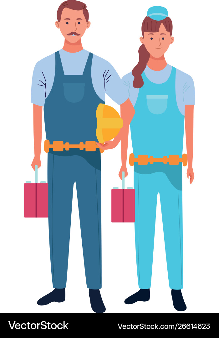 Professionals workers couple smiling cartoons Vector Image