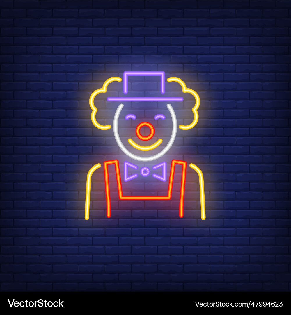 Smiling clown neon sign Royalty Free Vector Image