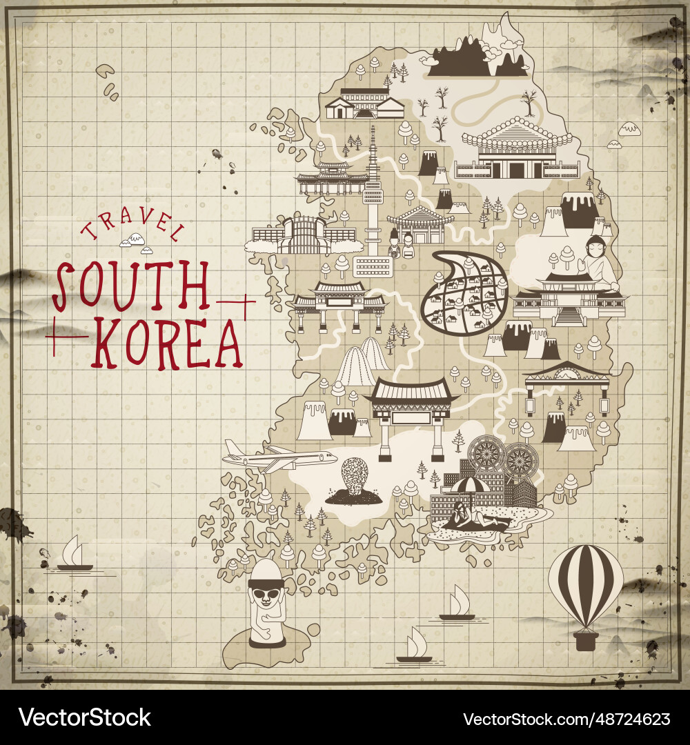 South korea travel map Royalty Free Vector Image