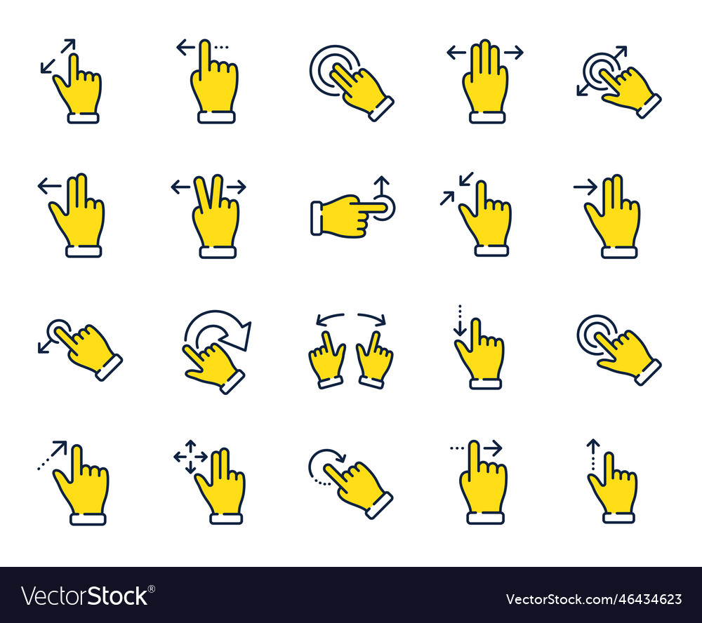 Touchscreen gesture line icons hand swipe slide Vector Image