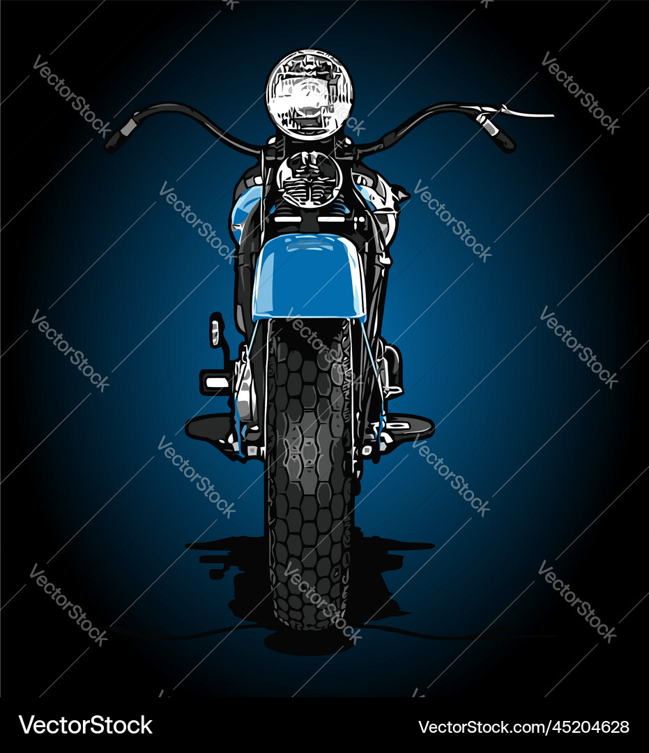 Blue vintage bike front view Royalty Free Vector Image
