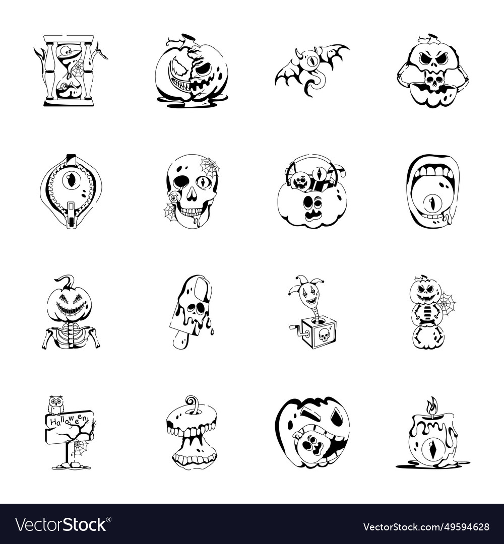 Bundle of spooky halloween glyph icons Royalty Free Vector